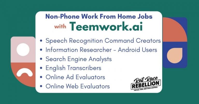 Teemwork.ai Hiring for Several Types of Work From Home Jobs - Rat Race ...